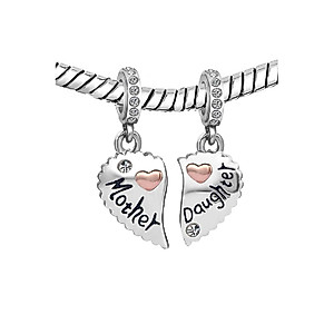 KunBead Heart Love Mother and Daughter Dangle Charms for Bracelets Birthday Gift for Mom for Women