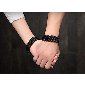 KIOMOY Crystal Obsidian Bracelet Engrave with Dragon or Phoenix totem Cylinder Bead Men or Women Natural Stone Chain Famous Fashion (Dragon long 6MM)