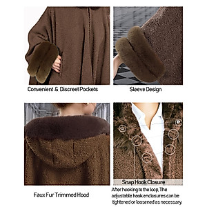 Dahlia Women's Winter Poncho Cape – Luxurious Faux Fur-Trimmed, Shed-Free, Silky Touch, Fleece-Lined Elegant Cloak, Black Large