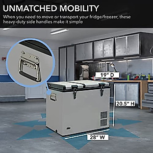 Whynter FM-62DZ 62 Quart Dual Zone Portable Refrigerator and Deep Freezer Chest, AC 110V/ DC 12V, Real Freezer for Car, Home, and RV, -8°F to 50°F Temperature Range, Gray, Fridge + Power Supply Cord