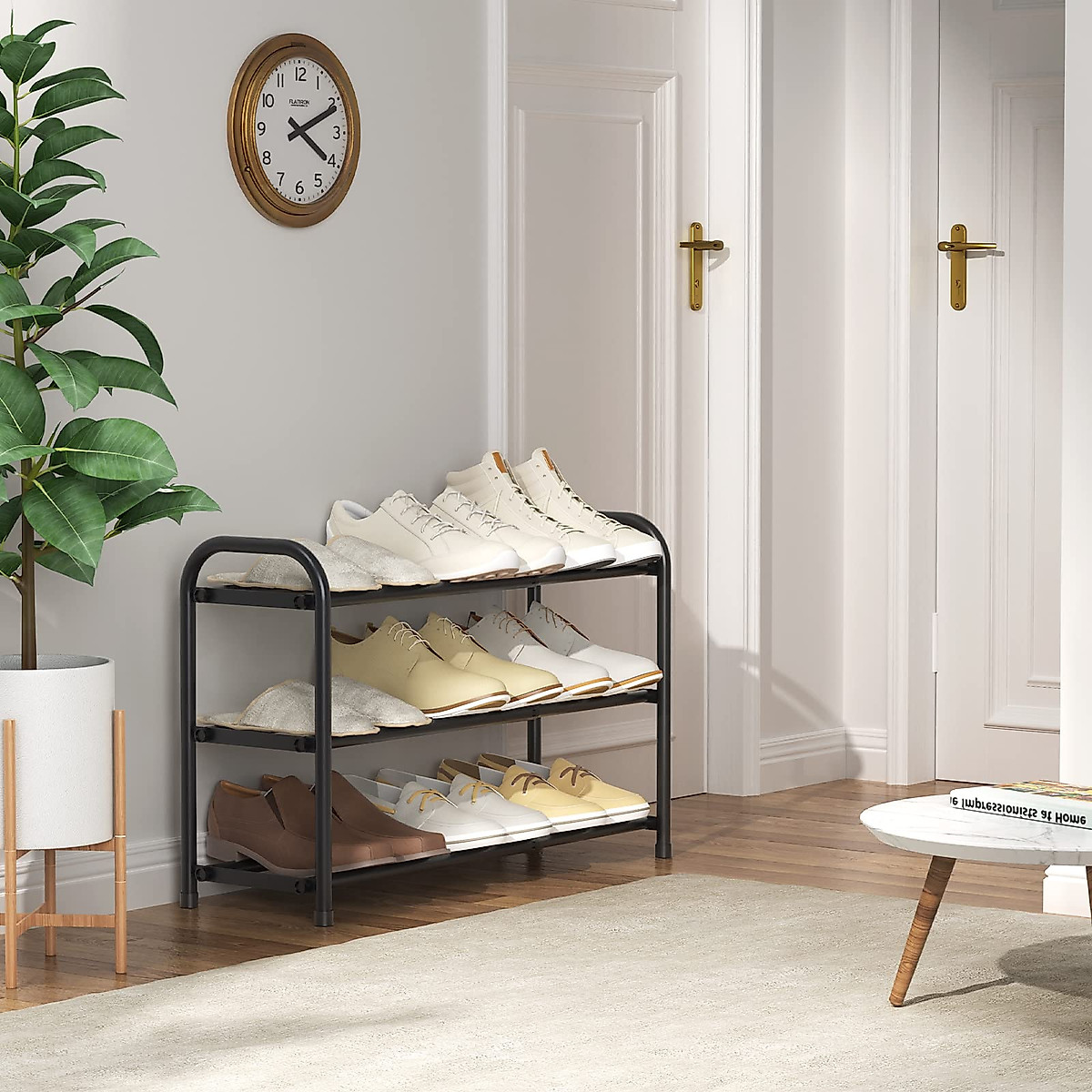 Nroech Shoe Rack, 3-Tier Expandable Shoe Rack Metal Free Standing Shoe Shelf Organizer Storage, Adjustable Shoe Racks for Closet Entryway(Black)