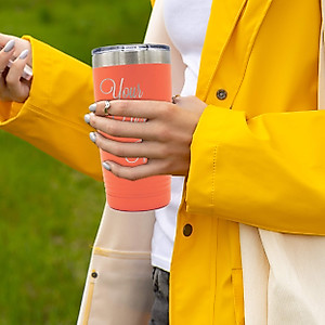 My Personal Memories Customized Personalized Stainless Steel Travel Tumbler with Lid - Engraved Double-Wall Vacuum Insulated for Him, Her Your Custom Text (20 oz, Coral)