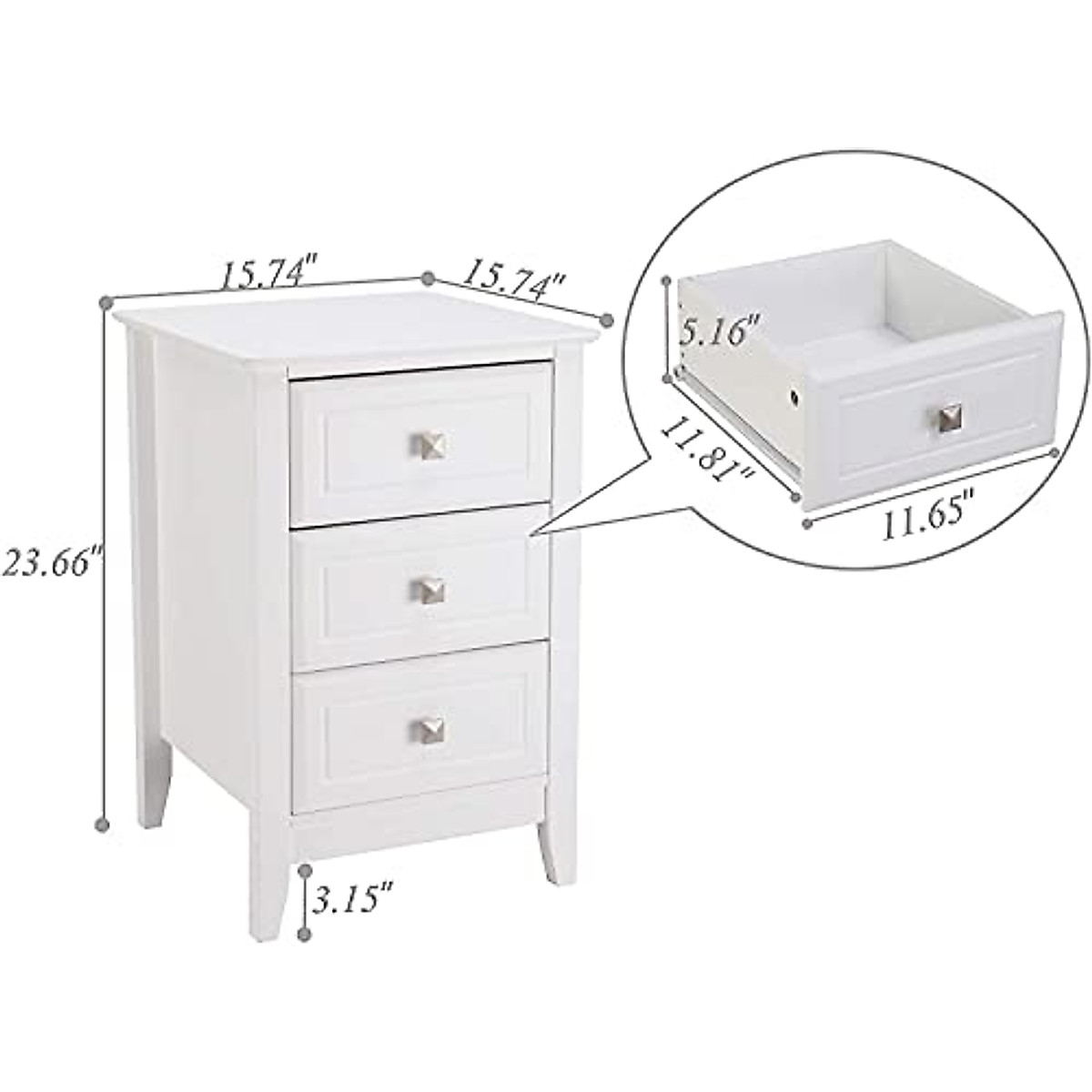 Bonnlo Upgraded White Nightstand with 3 Drawers, Modern Night Stands for Bedrooms Set of 2, Wooden Bed Side Table/Night Stand for Small Spaces, College Dorm, Kids’ Room, Living Room, 23.6in H
