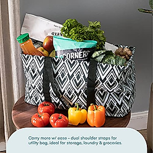 VP Home Reusable Tote Bags (Geometric Diamond) for Grocery and Picnic Bags for Trip Birthday Party, Mother's Day, Holiday, Christmas Day, Grocery Store, Supermarket, Outdoor Picnic etc