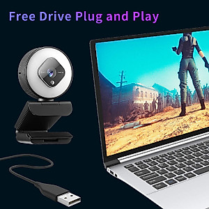 1080P Webcam with Ring Light and Dual Microphone, Advanced Auto-Focus, Adjustable Brightness, 2021 JETAKU Streaming Web Camera for Zoom Skype YouTube, PC Mac Laptop Desktop (Black)
