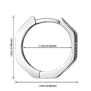 SWEETV 925 Sterling Silver Huggie Hoop Earrings for Women 15mm Small Lightweight Polished Hexagonal Hoops