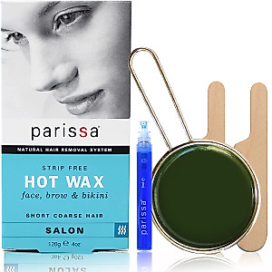 HOT (Hard) Wax Strip-Free (120g), Parissa Salon Style Hair removal waxing Kit for bikini, brazilian, face, upper lip, Eyebrow With after care Azulene oil