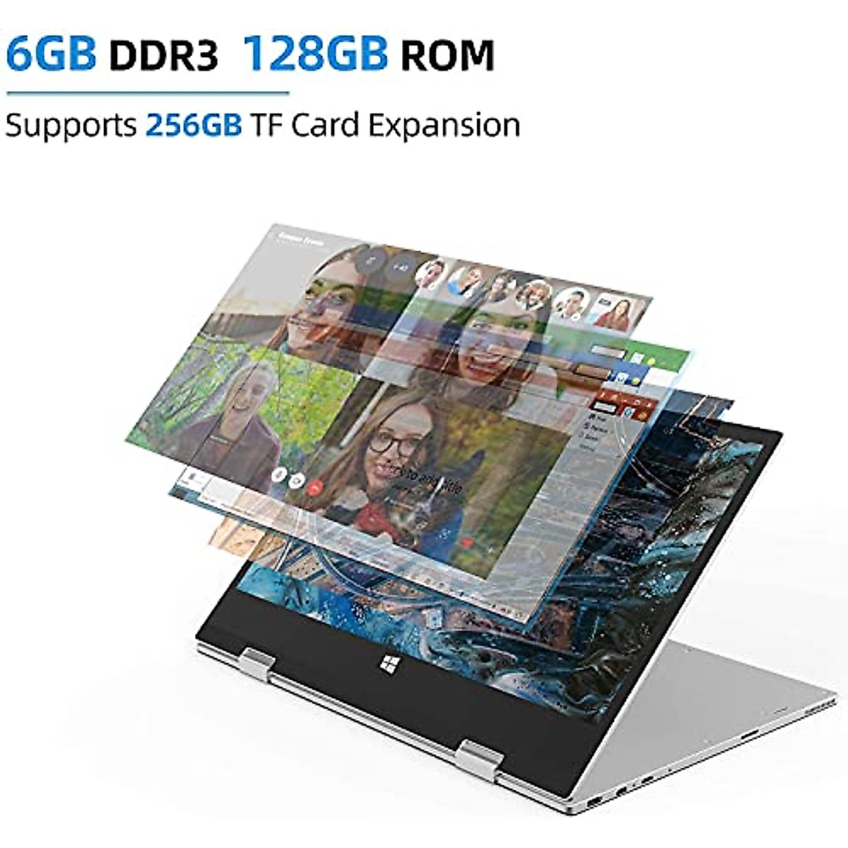 jumper EzBook X1 11.6 Inch 1080P FHD Touchscreen Laptop,Intel Celeron Quad core Processor,Flip Computer PC 6GB RAM,128GB eMMC,Windows 11 Home,Supports TF Card and 1TB M.2 SSD Extension - Silver