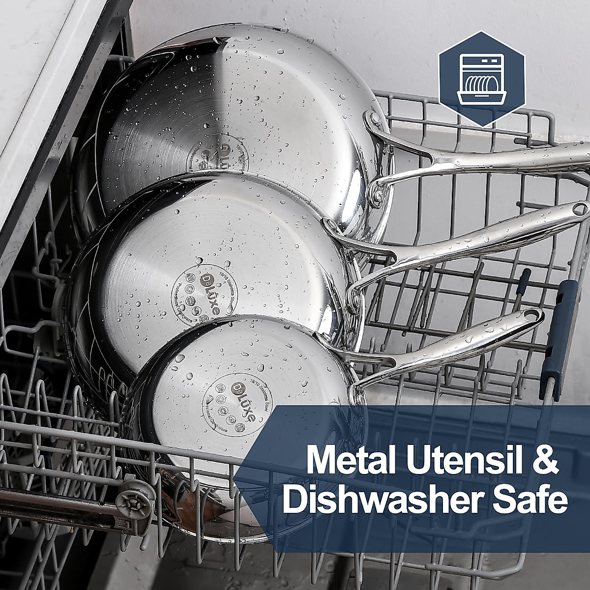 DELUXE Hybrid Nonstick Fry Pan Set 5-Piece, 8, 10 and 12-Inch Frying Pan Cookware Set with Glass Lids, Skillet with Stay-Cool Handles, Dishwasher&Oven Safe, PFOA Free Compatible with All Cooktops