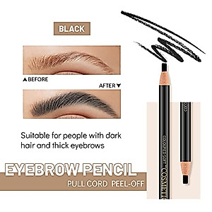 Ownest 6 Pcs Pull Cord Peel-off Eyebrow Pencil Tattoo Makeup and Microblading Supplies Set for Marking, Filling and Outlining, Waterproof and Durable Permanent Eyebrow Liner-Black