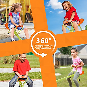 SUPER DEAL Kids Teeter Totter, 4 Seat Seesaw 360° Rotate All Steel Extendable Tubes Weather and Rust Resistant for Indoor Outdoor Playground