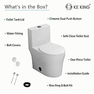 KE KING Compact One Piece Toilet, Quiet Dual & Powerful Flush Modern Toilet for Small Bathroom, Space Saving Toilet with Soft Close Toilet Seat, 12'' Rough-In Toilet