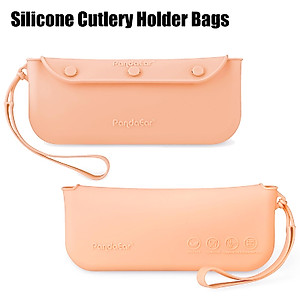 PandaEar 4 Pack Silicone Baby Spoons & Forks with 2 Pack Baby Cutlery Holder Bags, Baby Feeding Set Self Feeding Utensils & Reusable Portable Flatware Box Tableware Organizer Storage Case