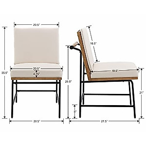 DUOMAY Mid-Century Modern Dining Chairs Set of 2, PU Leather Side Chair with Rear Handle, Armless Chair with Metal Legs for Kitchen Dining Room Living Room Vanity, Beige