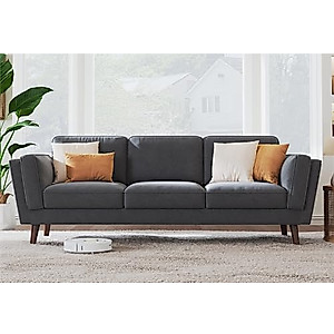 papababe 87" Sofa, Modern Sofa for Livingroom- Deep Seat Sofa Couch with Embedded Arm Pillow, Dark Grey Sofa