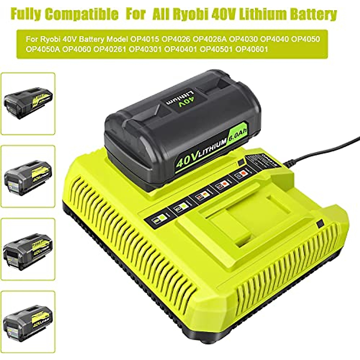 JYJZPB Dual Channel OP401 40V Battery Charger for Ryobi 40V Battery OP4050A OP4026 OP40601 OP4040 OP4030 OP4015 OP40201 Lithium Battery