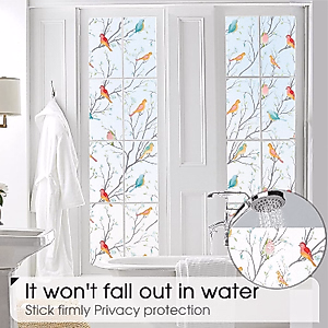 Coavas Window Privacy Film Decorative Bird Stained Glass Window Film Bathroom Frosted Glass Window Cling Privacy Film Heat Blocking Static Cling Day and Night Home Door Window Coverings 17.5" x 78.7"