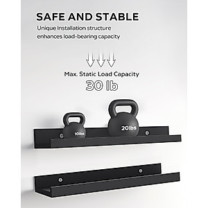 MIRROTOWEL Small 16” Floating Shelves for Wall Décor Storage, Set of 2, Wood for Bedroom, Living Room, Bathroom, Kitchen, Picture Ledge and Farmhouse（Black）