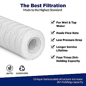 42 Pack of 10 Micron 10"x2.5" String Wound Whole House Water Filter Replacement Cartridge by Membrane Solutions, Universal Sediment Filters for Well Water, Compatible with WFPFC4002, CW-F, CW-MF, WP-5