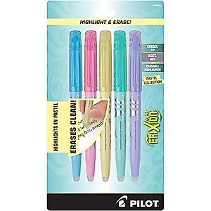 PILOT FriXion Light Pastel Collection Erasable Highlighters, Chisel Tip, Assorted Color Inks, 5-Pack (46543)