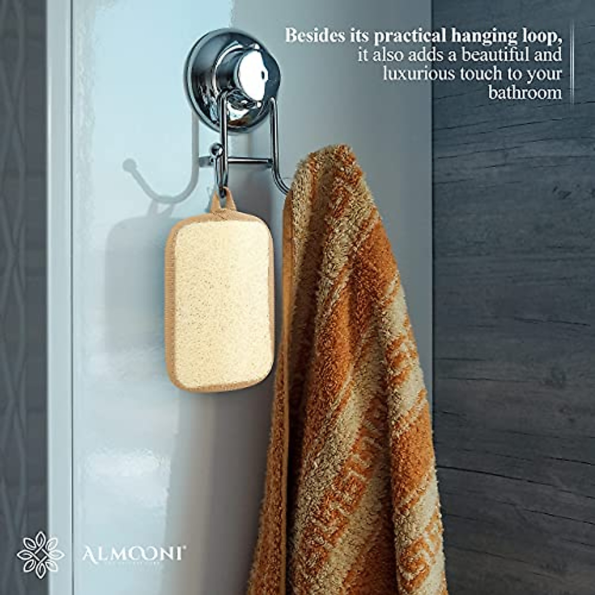 Almooni Premium Egyptian Exfoliating Loofah Pad Body Scrubber - Rectangular loofa Shape - Made with Natural Egyptian Shower lufa Sponge That Gets You Clean, Not Just Spreading Soap (2 Pack)