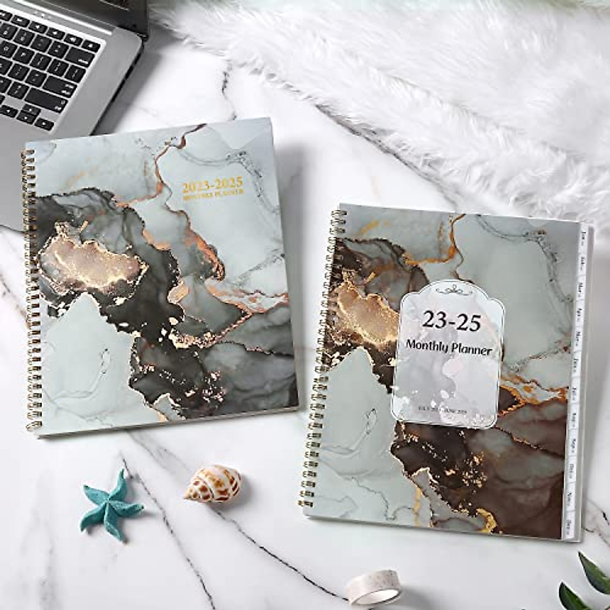 Monthly Planner 2023-2025 - 2023-2025 Monthly Planner With Tabs, Jul. 2023- Jun. 2025, 9” x 11”, 24 Monthly Planner with Flexible Cover, Back Pocket, Twin-Wire Binding - Black Waterink