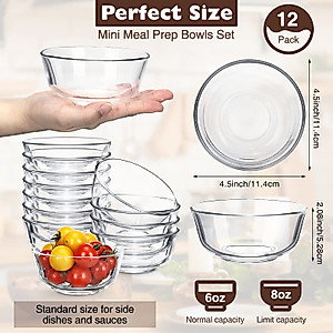 Eccliy 12 Pcs 8 oz Glass Bowls Set 4.5 Inch Mini Meal Prep Bowls Small Glass Bowls Clear Serving Bowls Sauce Cups for Kitchen Salad Dessert Ice Cream Dips Snack Side Dishes Ingredients Condiments