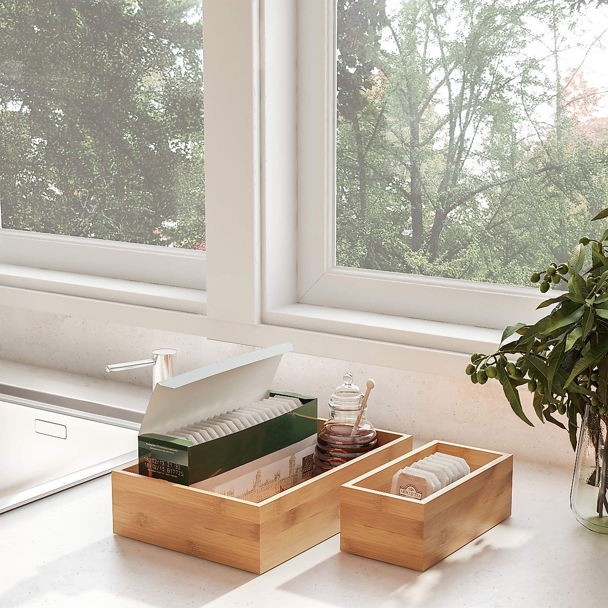 Lavish Home Drawer Organizer – 5 Compartment Modular Natural Wood Bamboo Space Saver Tray Storage for Kitchen, Office, Bedroom and Bathroom