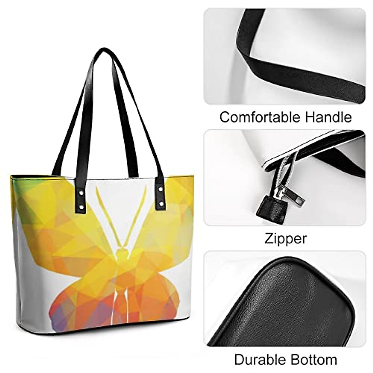 Womens Handbag Butterfly Yellow Leather Tote Bag Top Handle Satchel Bags For Lady
