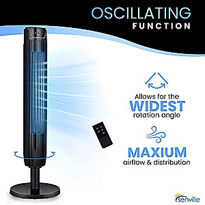Senville SENTF-19JRA 42" Oscillating Tower Fan 3 Speed Remote Control Timer Adjustable Height Black