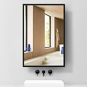 Movo 20 inch x 26 inch Medicine Cabinet Mirror,Black Mirror Medicine cabinets for Bathroom, Recessed or Surface Mount Bathroom Medicine Cabinet with Beveled Mirror