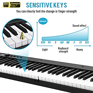 88 Key Foldable Digital Piano Keyboard,Full Size Semi Weighted Keys Bluetooth Keyboard Portable Electronic Piano with Pedal, piano bag,charger,Bluetooth MIDI,music stand for all ages