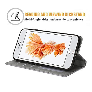 QLTYPRI Case for iPhone SE 2022 5G/iPhone SE 2020/iPhone 8/iPhone 7, Premium PU Leather Cover TPU Bumper with Card Holder Kickstand Magnetic Adsorption Flip Wallet Case for iPhone 7/8/SE2/SE3 - Grey