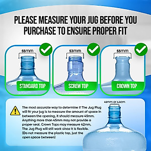 Jug Plug The Original 5 Gallon Water Jug Cap Reusable - No Spill Silicone 3 & 5 Gallon Water Jug Lid Fits 55mm Bottles with a 45mm Opening - Leak-Proof 5 Gal Water Jug Cap Replacement Cover - 3 Pack
