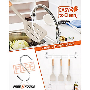 Pack of 3 Silicone Spatula, Non Stick Cooking Utensil Set Wooden Handle Kitchen Turner for Baking Mixing Grilling Serving Food Heat Resistant Non Scratch Hooks Included,Khaki