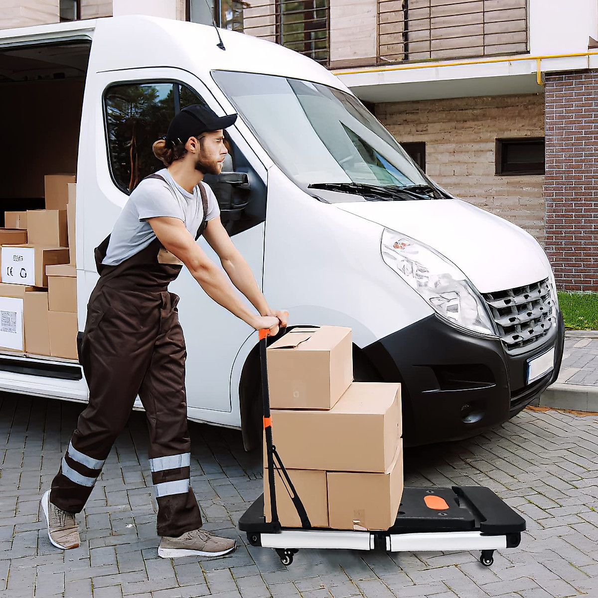 Evcitn Portable Workbench,7-in-1 Work Benches for Garage,45”Folding Work Table,Used as Car Creeper,Sawhorse,Platform,Scaffold,Hand Truck with 4 Wheels,550lbs Load Capacity