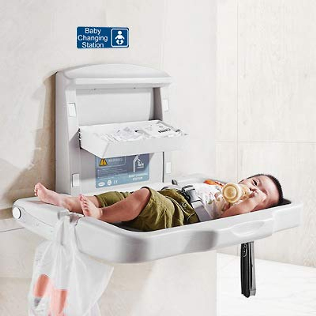 New Baby Changing Station Sign, 8 x 3 in with English and Symbol, Blue for Men, Women, Unisex