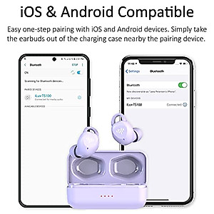 iLuv TS100 Sports Wireless Earbuds, Secure Earhooks, Bluetooth, Built-in Microphone, IPX7 Waterproof & Shock Protection, Compatible with Apple & Android; Includes Charging Case and 4 Ear Tips, Purple