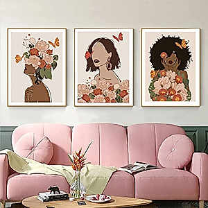 FSZSEES Boho Fashion Flower Woman Canvas Print Absrtact Boho Wall Art Unframed Modern Wall Decor Artwork Poster Bohemian Decoration for Living Room Bedroom Office (16x24 Inch)