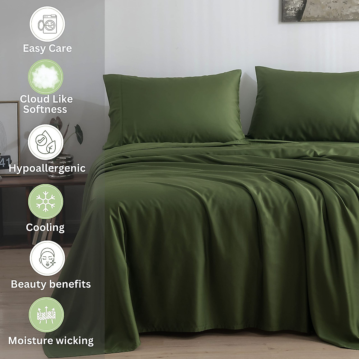Bamtek - Duvet Cover Set - 100% Viscose from Bamboo Duvet Cover King Size, 3 PC Luxury Cooling Duvet Cover for Hot Sleepers, Silky Buttery Soft Comforter Cover & 2 PC King Pillowcases, Forest