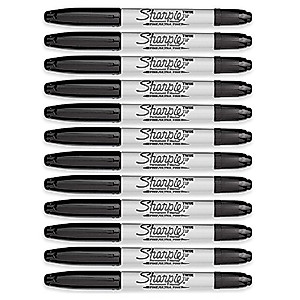 Sharpie Fine/Ultra Fine Twin Tip Permanent Marker, Black (Pack of 12)