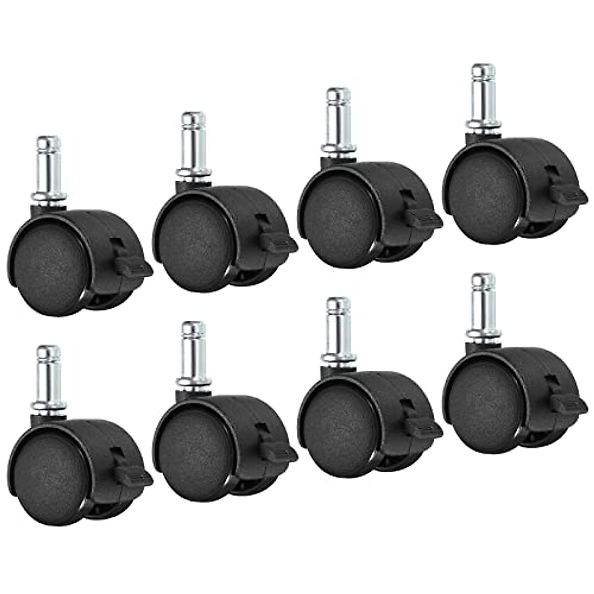 PATIKIL 1 Inch Swivel Casters, 8 Pack Nylon 360 Degree Universal Circlip Swivel Stem Wheels with Brake for Chair Furniture Replacement, Black