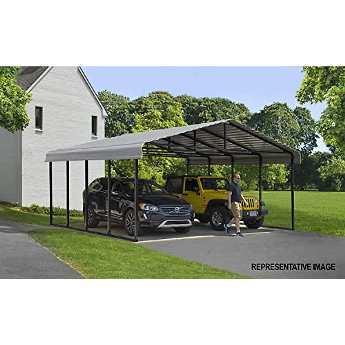 Arrow Carports Galvanized Steel Carport, Full-Size Metal Carport Kit, 12' x 24' x 9', Eggshell