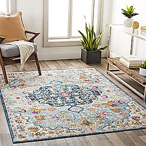 Livabliss Carldale Vintage Medallion Area Rug,5'3" x 7'1",Light Blue