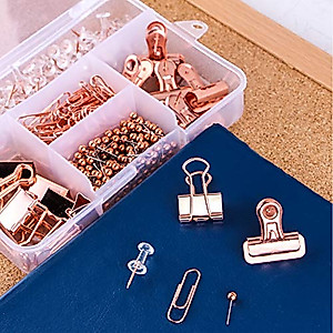 Push Pins Binder Clips Paper Clips Map Tacks Sets, 5 Styles 396 Pcs Rose Gold Pack for Office, School and Home Supplies (Pin and Clips)