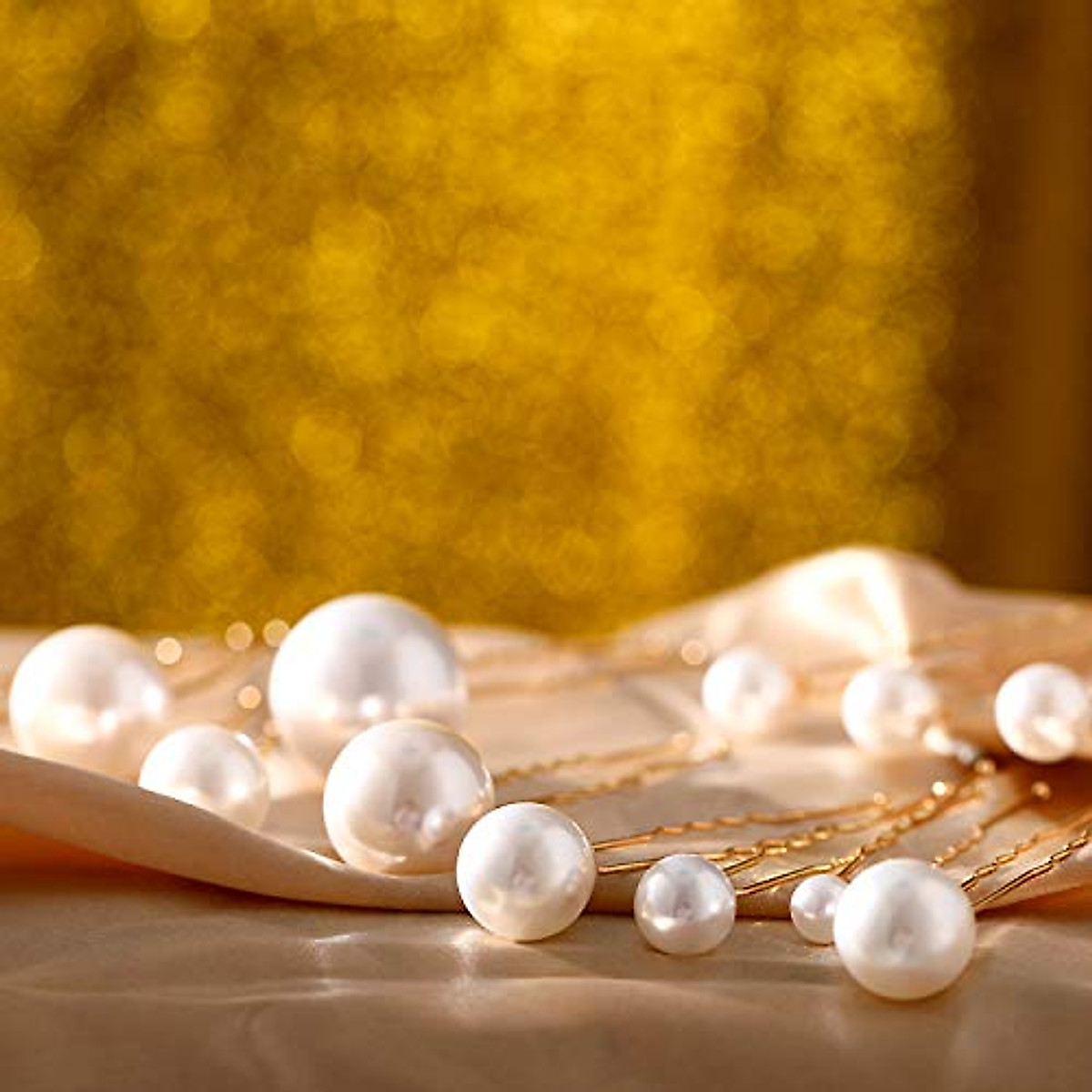 Hicarer 18 Pieces Wedding Pearl Hair Pins Bridal Rhinestone Pearl Hair Clips Hair Accessories U Shaped Bobby Pin Hair Barrette for Bride Bridesmaid Women Hair Style(White-Gold)