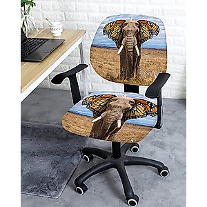 Big buy store Office Chair Cover Funny Animal Desk Chair Cover Stretch Elastic Universal Computer Chair Covers Elephant with Butterfly Wings Stretch Rotating Chair Slipcovers Protectors