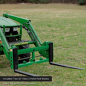 Titan Attachments Pallet Fork Attachment, 42â€ Fork Blades, Rated 3,000 LB, Receiver Hitch, Fits John Deere Loaders