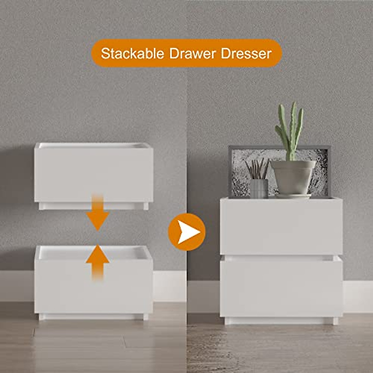 furtble Stackable 2 pcs 1-Drawer End Table, Bedside Nightstand, Multi-Purpose Storage Closet Cube for Bedroom, Storage Cabinet for Entryway, Sofa Beside Drawer Chest Dresser, 15.8 in, White