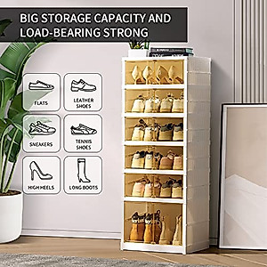 CIMLORD 6-Tier Foldable Shoe Rack Organizer for Closet 6-12Pairs Plastic Collapsible Shoes Storage Box Clear Shoe Boxes Stackable with Door Easy Assembly Shoe Cabinet Bins with Lids Large